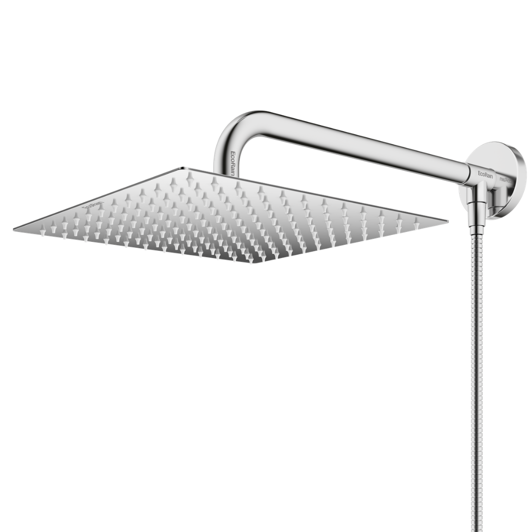 Vierkante Regendouche 30 cm met slang Chroom - Duurzaam