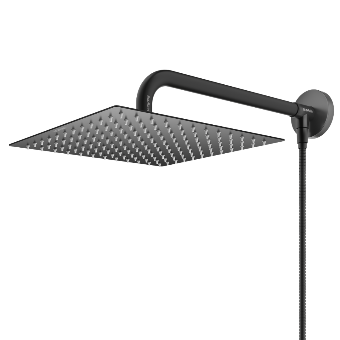 Vierkante Regendouche 20 cm met slang Zwart - Duurzaam